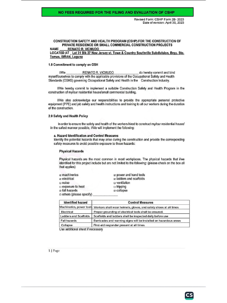 CHSP Form | PDF
