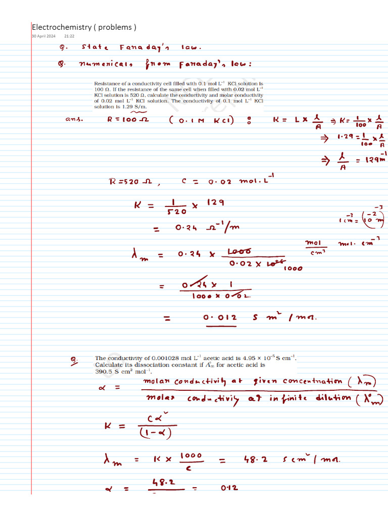 Electrochemistry (Problems) | PDF