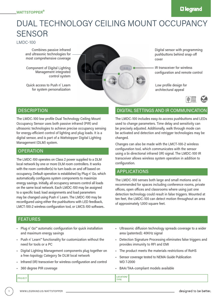 Dual Technology Ceiling Sensor LMDC-100 | PDF | Electronics | Computer ...