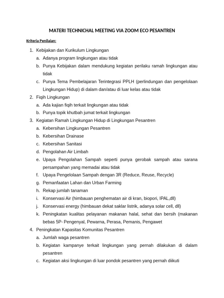 Materi Technichal Meeting via Zoom Eco Pesantren | PDF
