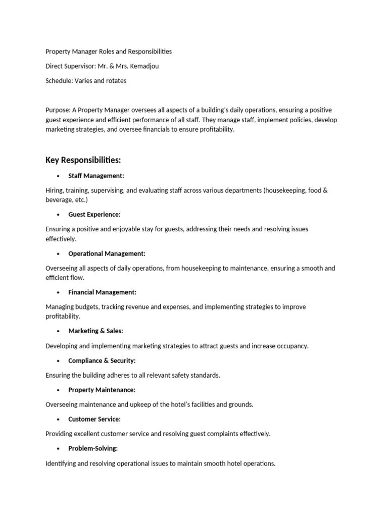 Property Manager Roles and Responsibilities - 1 | PDF
