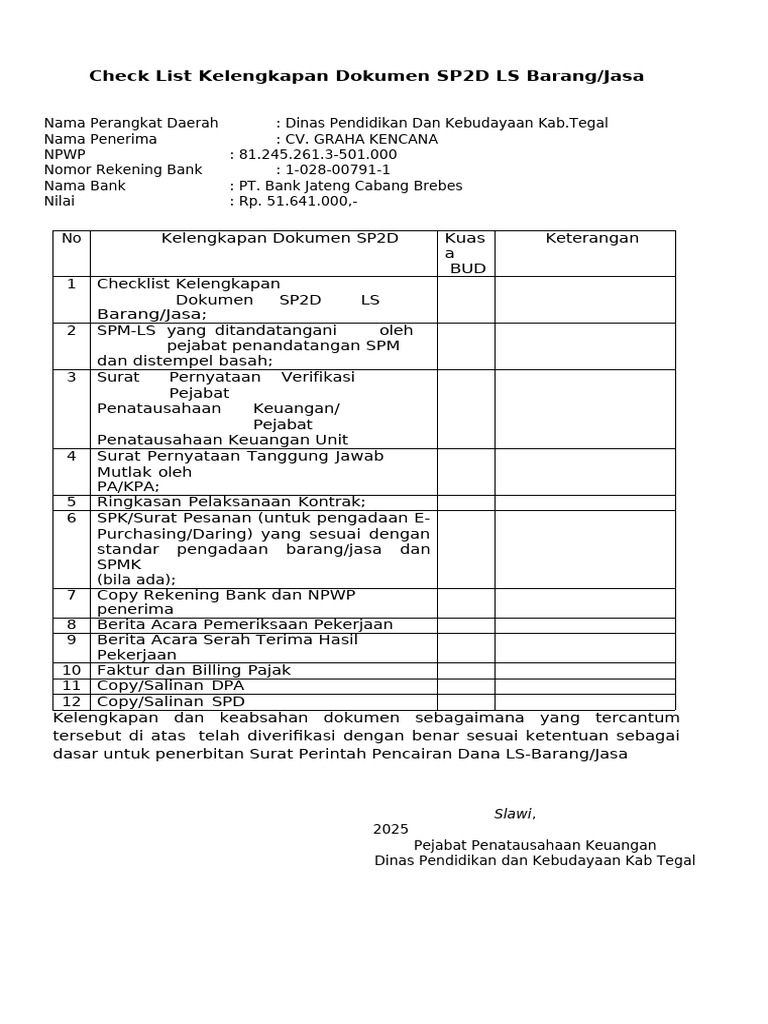 Sp2d & SPM Konstruksi (Sampai Dengan 200juta) Perencenaan | PDF