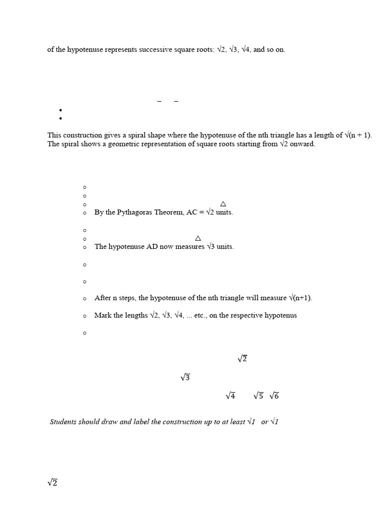 Square-Root Spiral Construction Guide | PDF | Square Root | Triangle