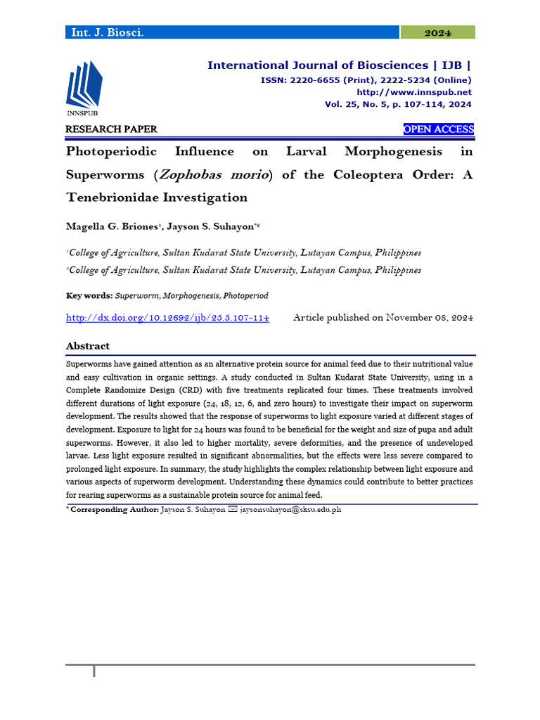 Photoperiod Effects on Superworm Growth | PDF | Pupa | Insects