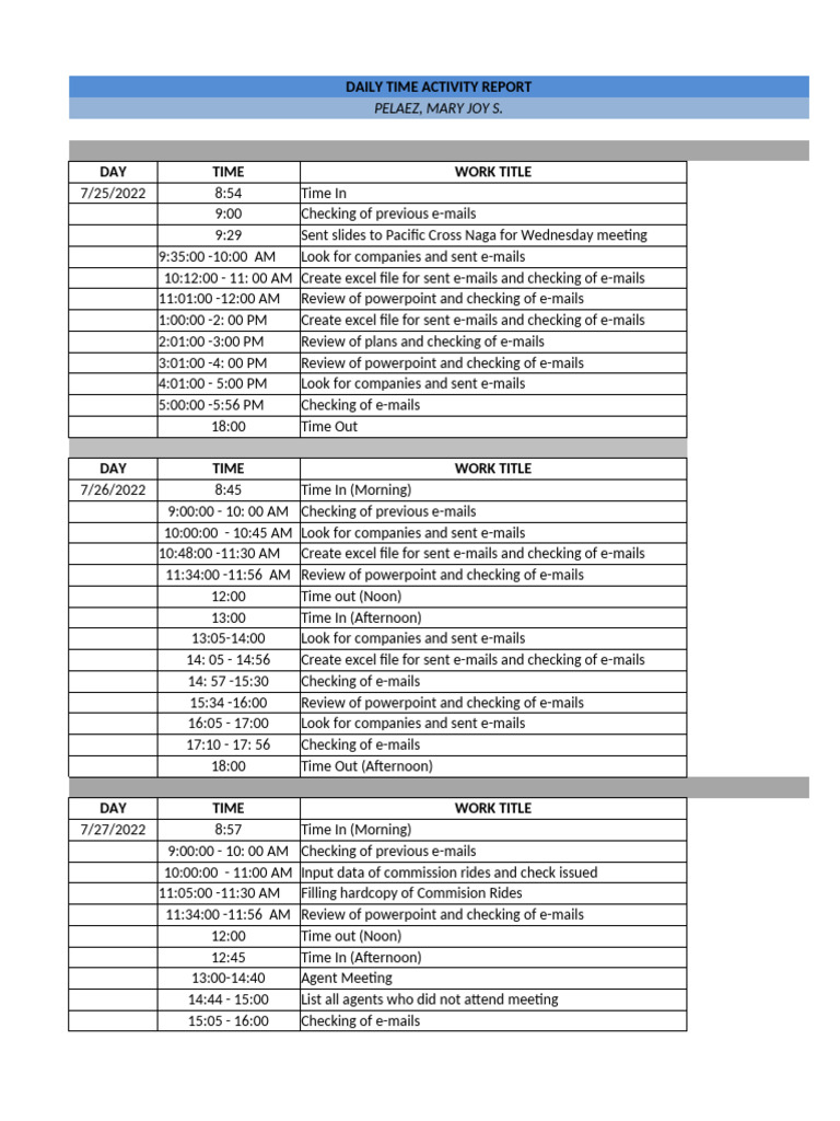 Daily Activity Report for Mary Joy Pelaez | PDF | Computing | Office ...