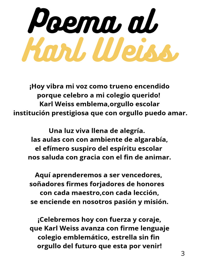 Poema de celebración al colegio Karl Weiss | PDF