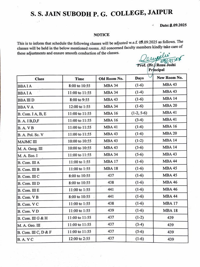 Class Schedule Adjustments Notice | PDF