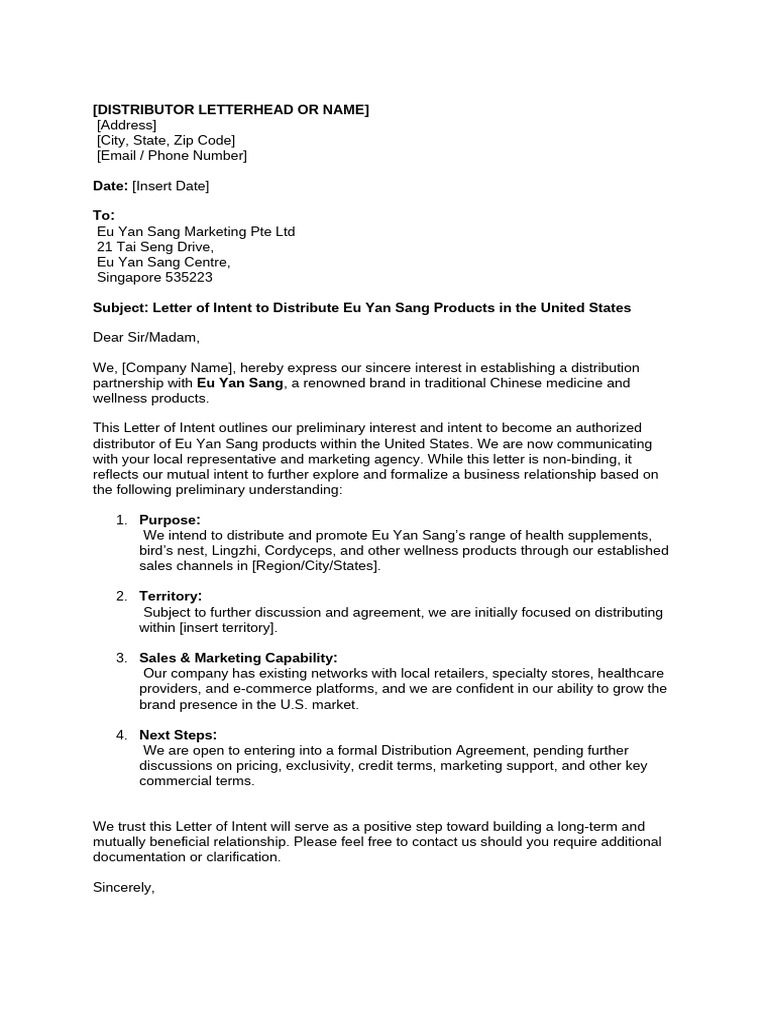 Intent to Distribute Eu Yan Sang Products | PDF