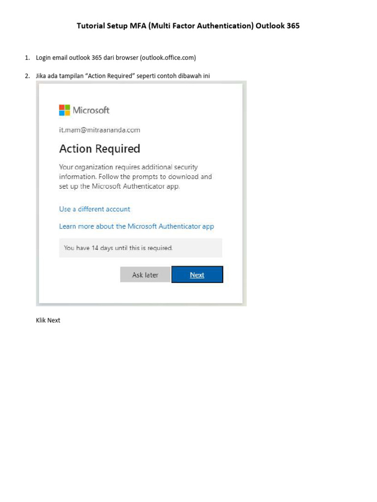 Tutorial Setup MFA Outlook 365 | PDF