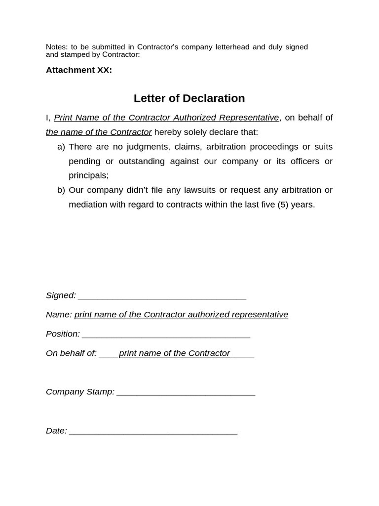 Attachment 3 - Letter of Declaration | PDF