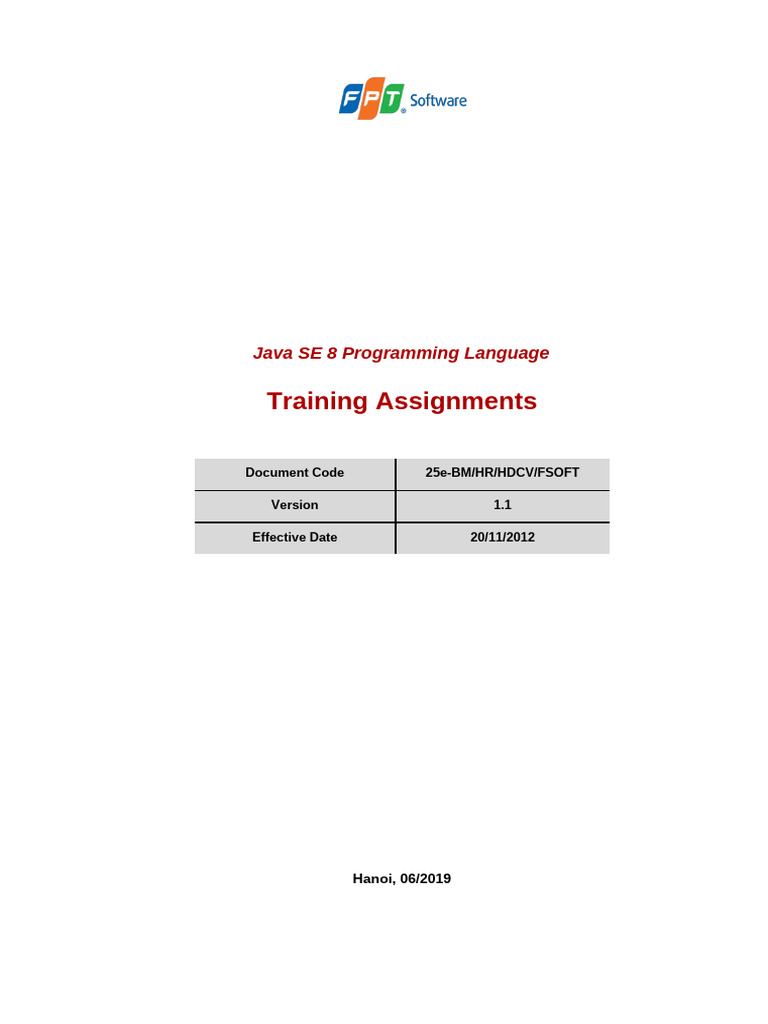 Training Assignments: Java SE 8 Programming Language | PDF | Class (Computer Programming ...