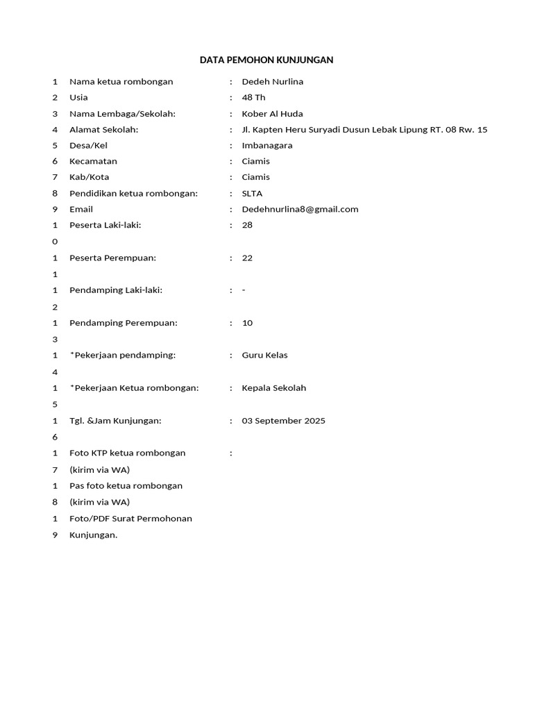 Data Pemohon Kunjungan | PDF