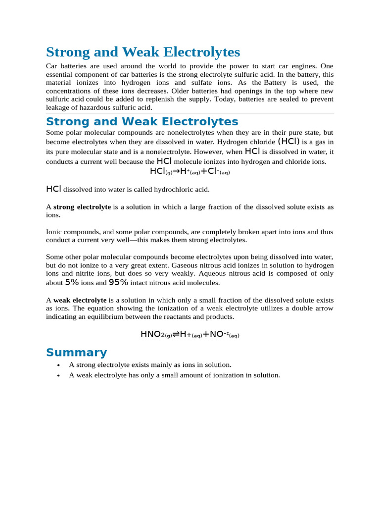 Strong vs Weak Electrolytes Explained | PDF | Cyanide | Acid