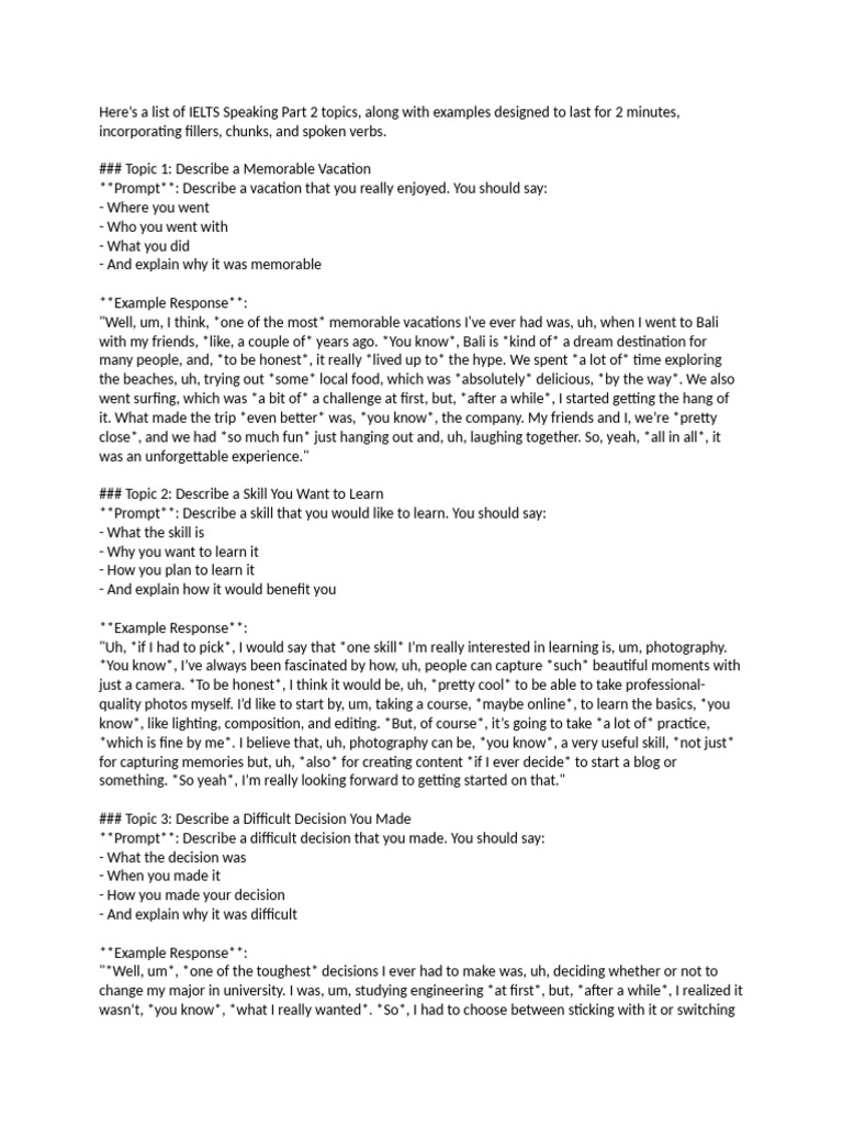 IELTS Speaking Part 2 Topics Guide | PDF