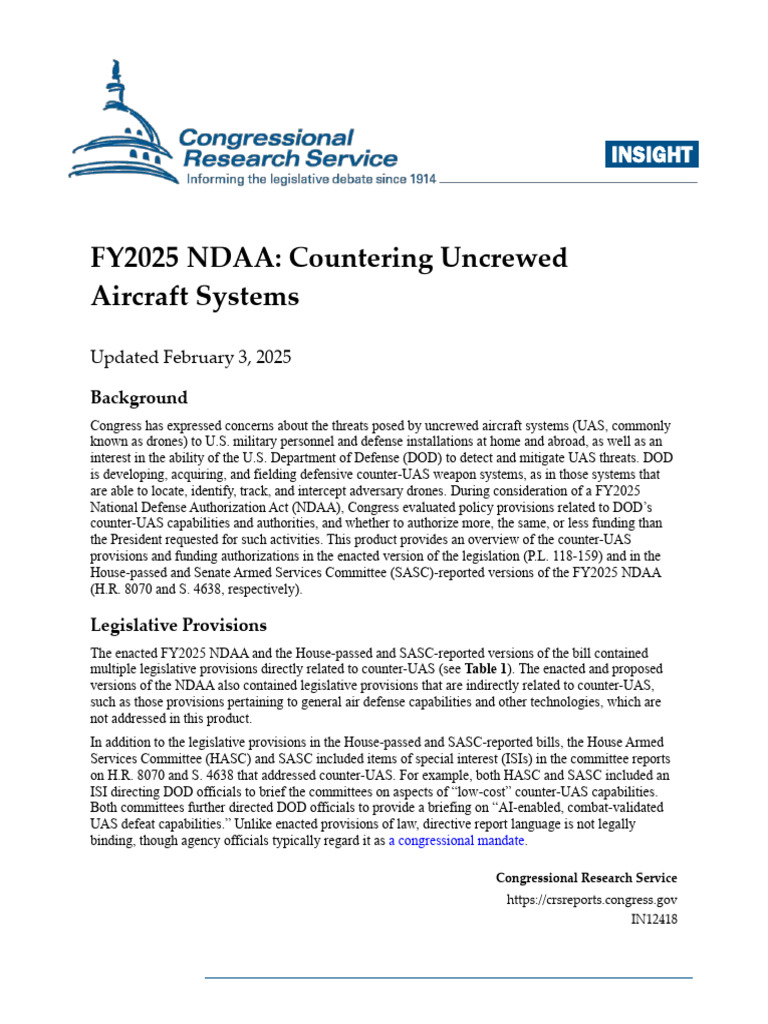 FY2025 NDAA: Counter-UAS Overview | PDF | Congressional Research ...