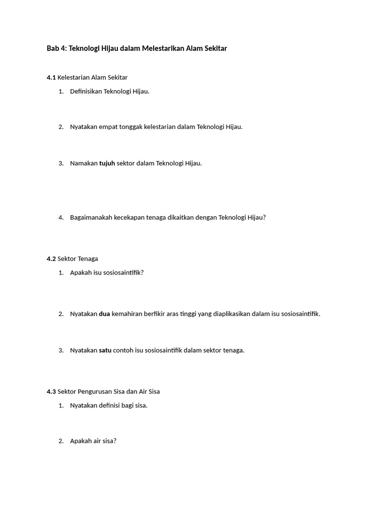 Bab 4 Teknologi Hijau Dalam Melestarikan Alam Sekitar Pdf