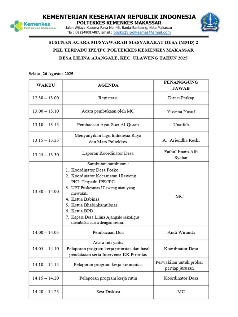 Rundown Acara MMD 1 Posko 19 | PDF