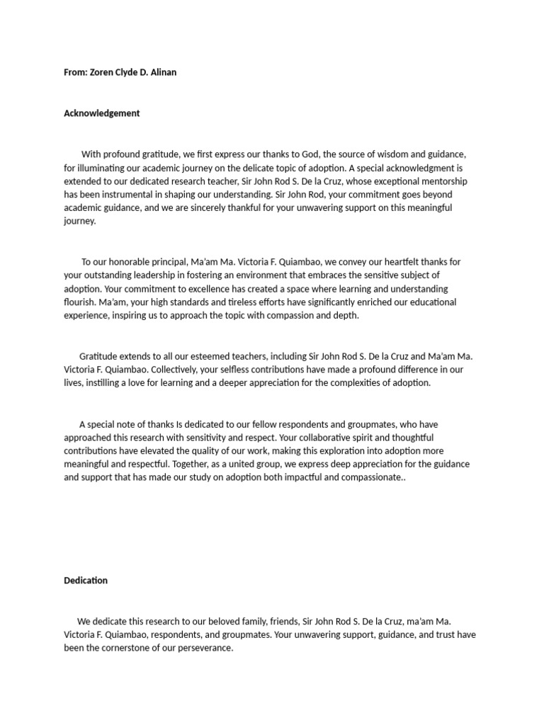 Acknowledgement and Dedication | PDF | Mentorship | Gratitude