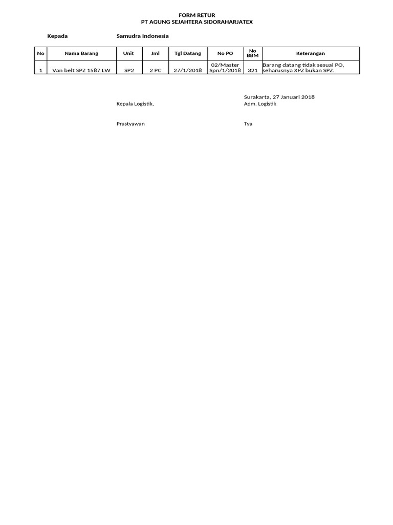 Form Retur | PDF
