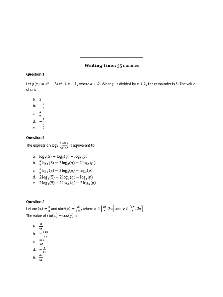 Mathematical Methods Unit 3 - Chapter 4 and 5 Test | PDF | Number ...