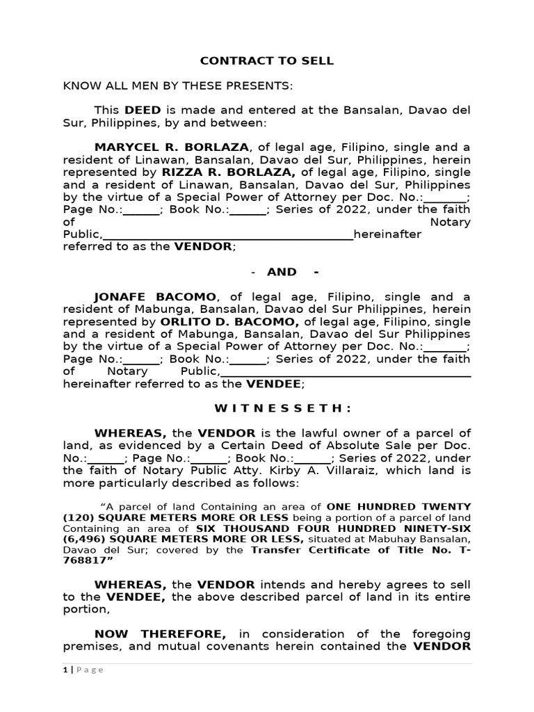 CONTRACT TO SEL-template | PDF | Civil Law (Common Law) | Private Law