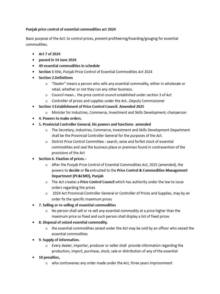 Punjab Price Control of Essential Commodities Act | PDF | Arrest ...