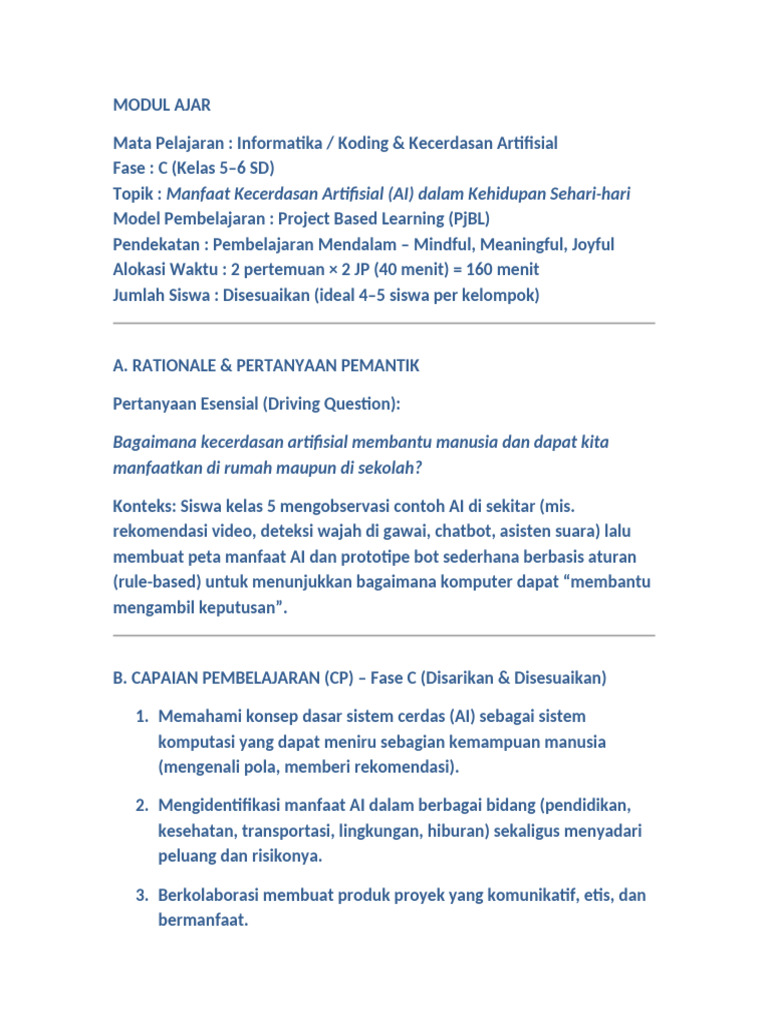 Modul Ajar AI Unplugged Kelas5 | PDF