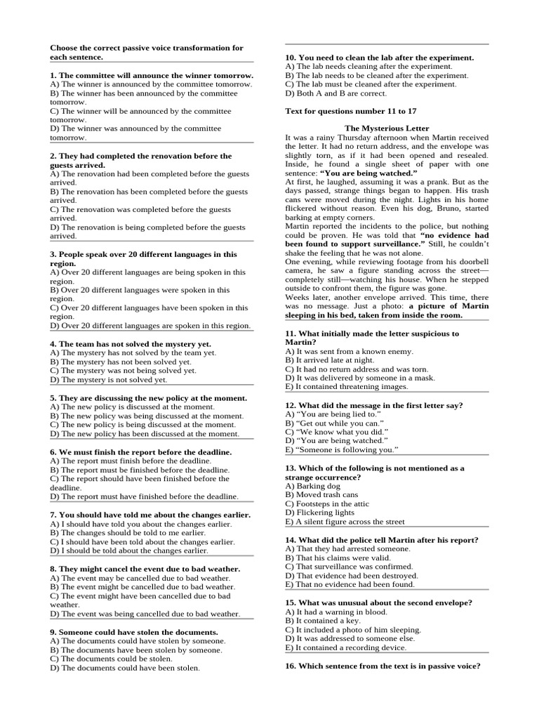 Passive Voice Transformation Exercises | PDF