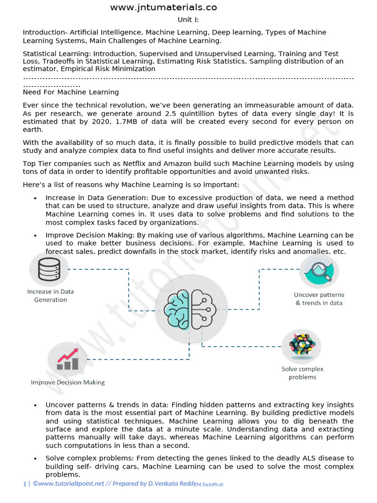 Jntuk r20 ML Unit-I Final | PDF | Machine Learning | Cross Validation ...