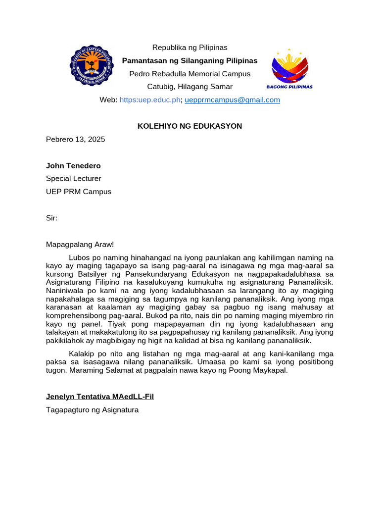 Letter To Panelist | PDF