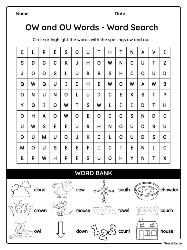 OW and OU Word Search Activity | PDF