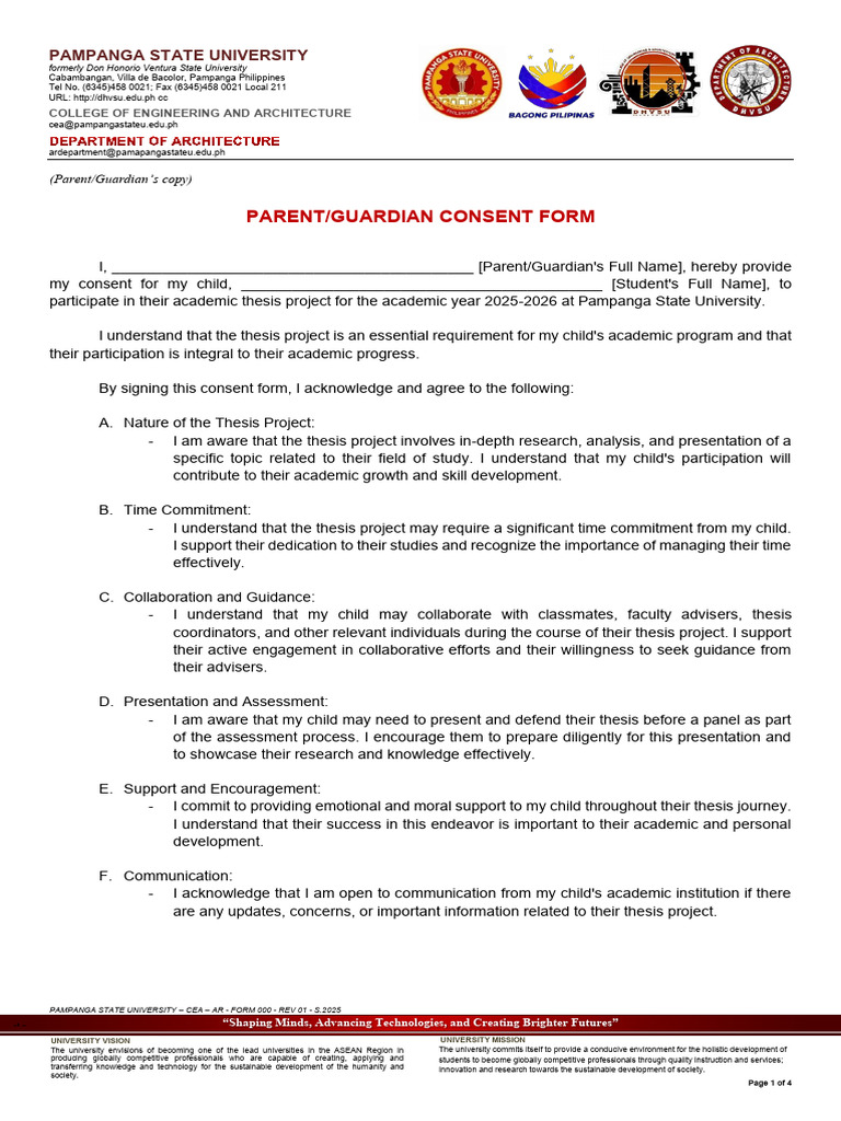 Parent Consent Form Rev 01 | PDF | Thesis