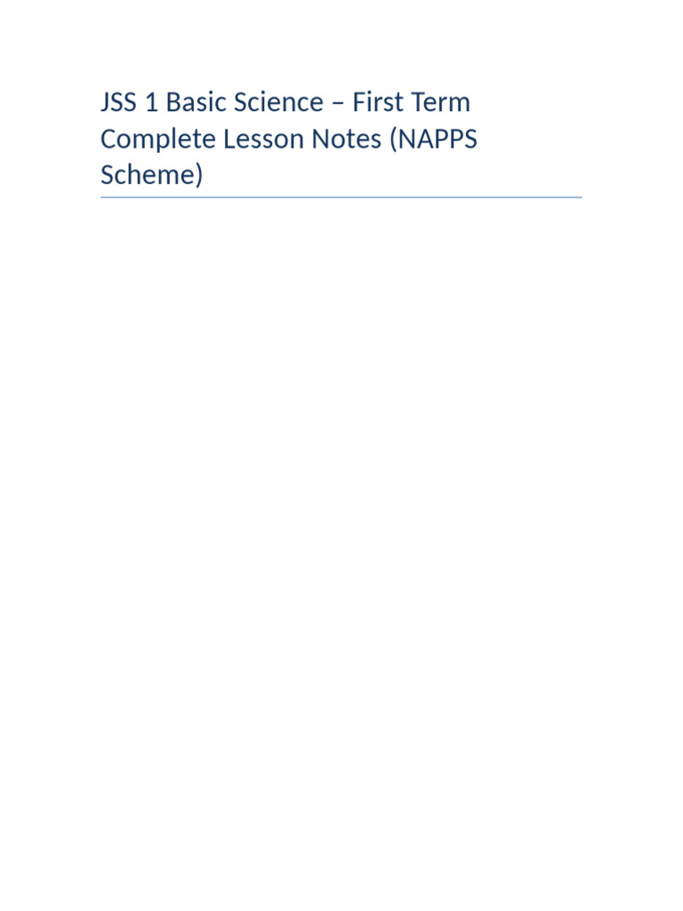 JSS 1 Basic Science First Term Notes | PDF | Science | Life