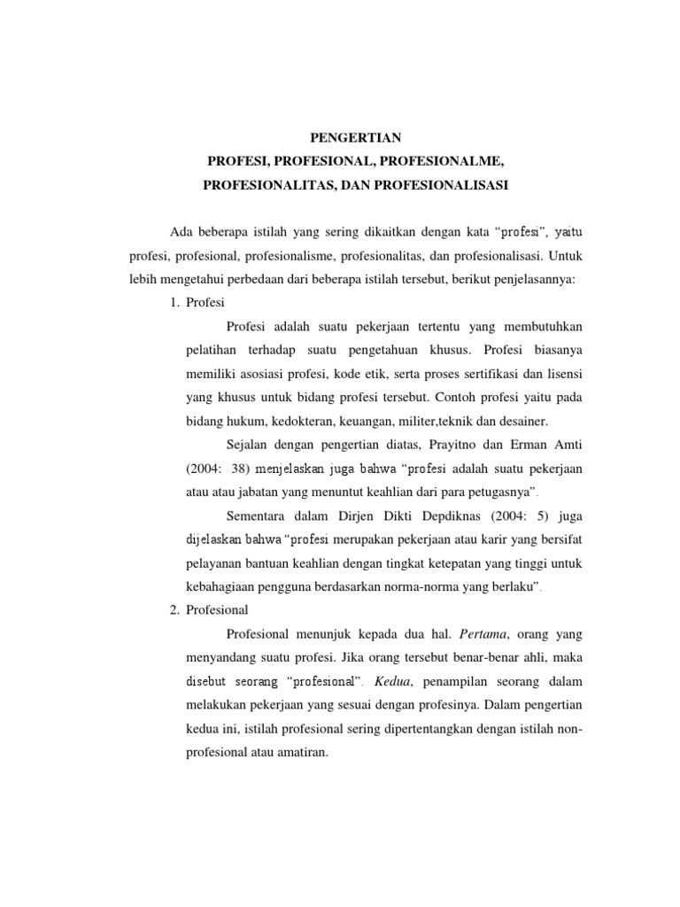 Pengertian Profesi, Profesional Profesionalisme Profesionlitas Dan ...