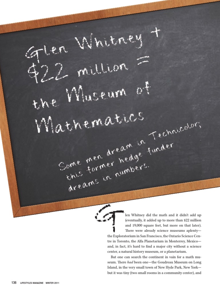 Glen Whitney, MoMath | PDF | Teaching Mathematics | Library And Museum
