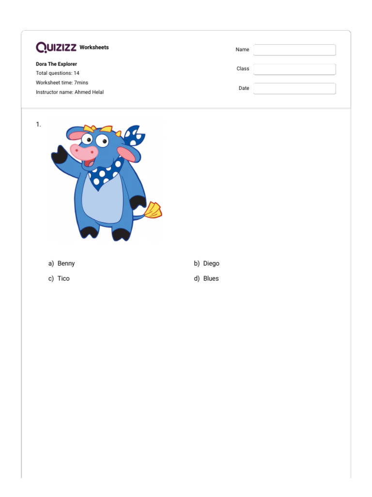 Dora The Explorer Worksheet Quiz | PDF