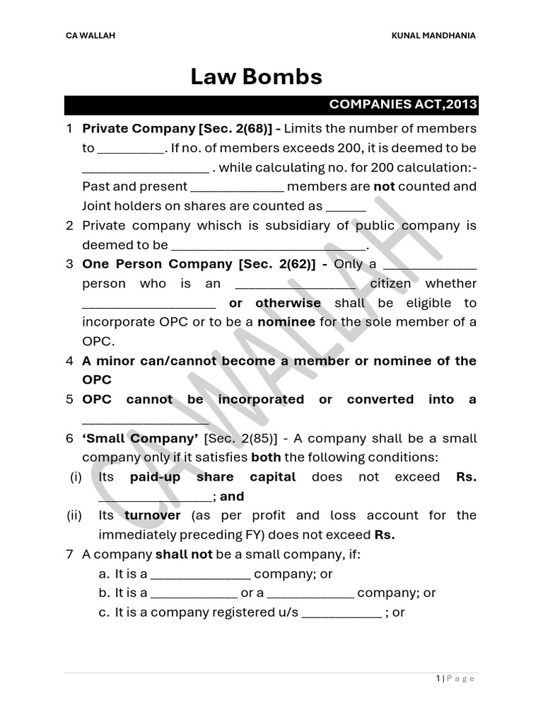 Companies Act 2013 Key Provisions | PDF | Private Law | Justice