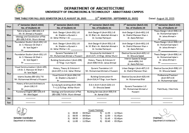 UET Abbottabad Fall 2025 Architecture Timetable | PDF | Abrahamic Religions