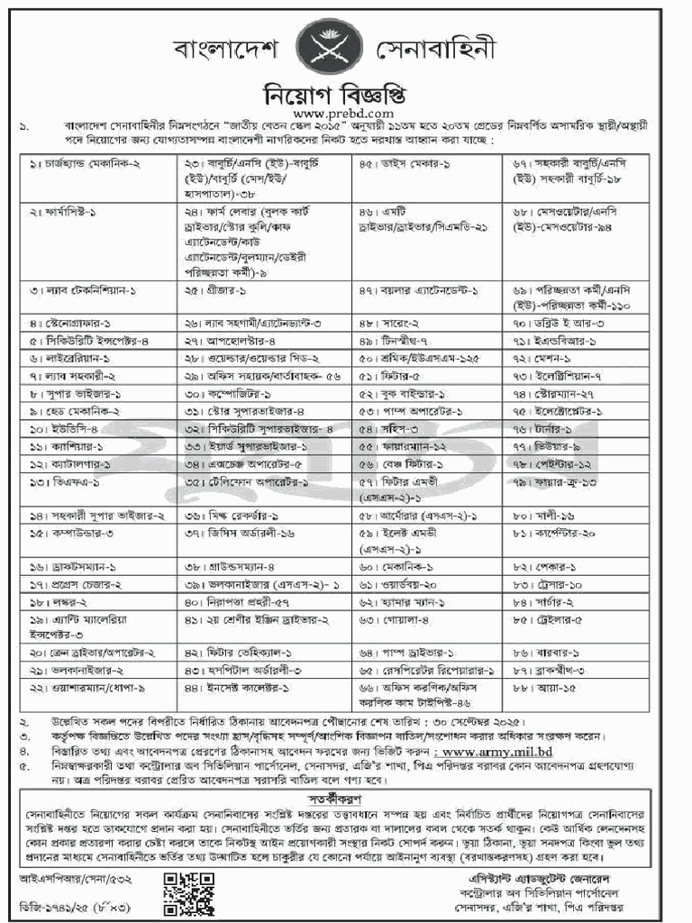 Bangladesh Army Civilian Job Circular | PDF