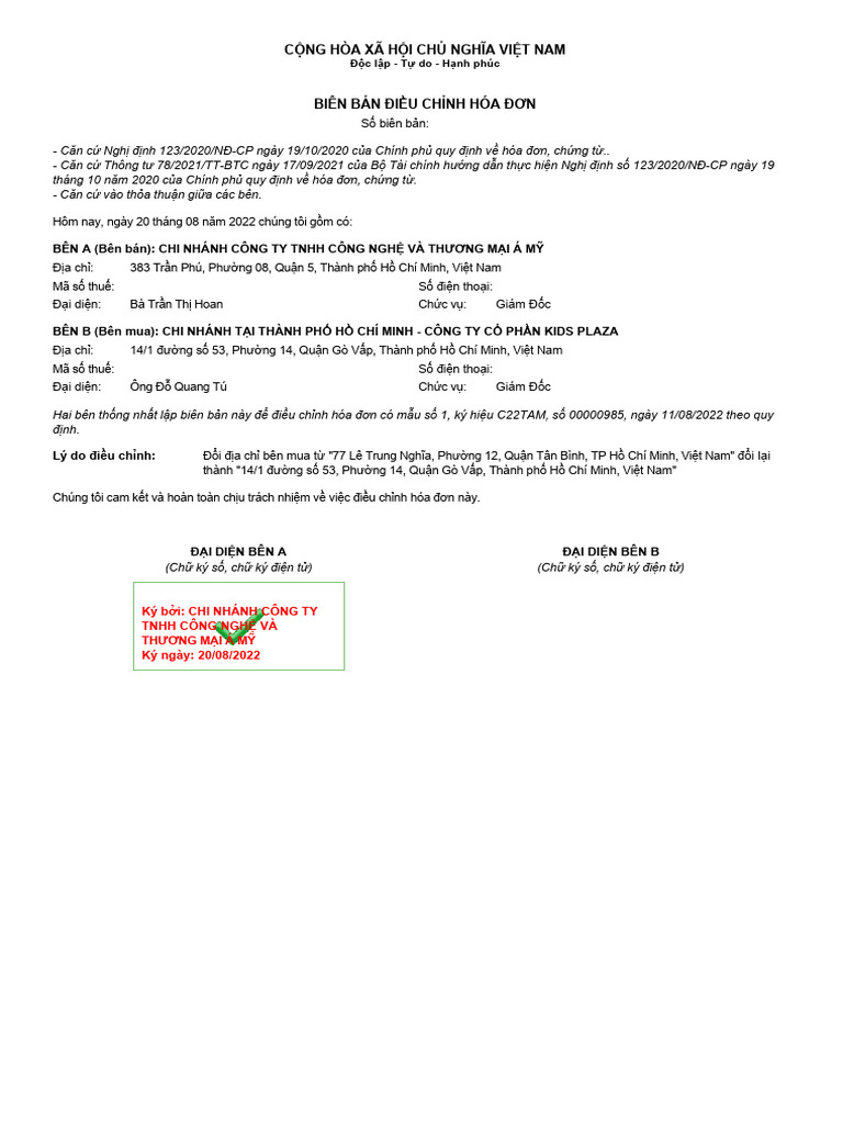 Bien Ban Dieu Chinh Qwieiwz8d5p | PDF