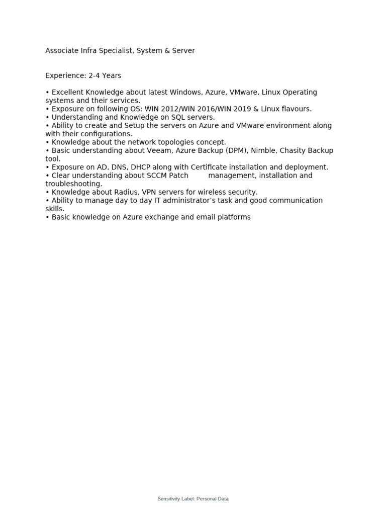 Associate Infra Specialist | PDF