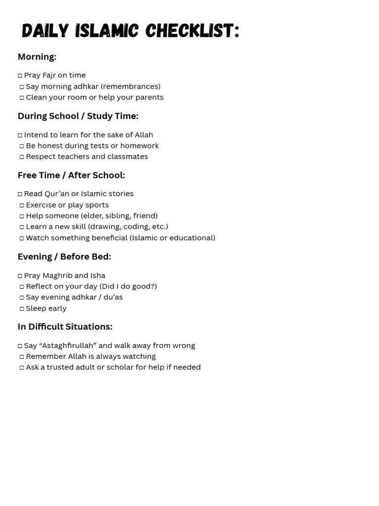 Daily Islamic Checklist | PDF