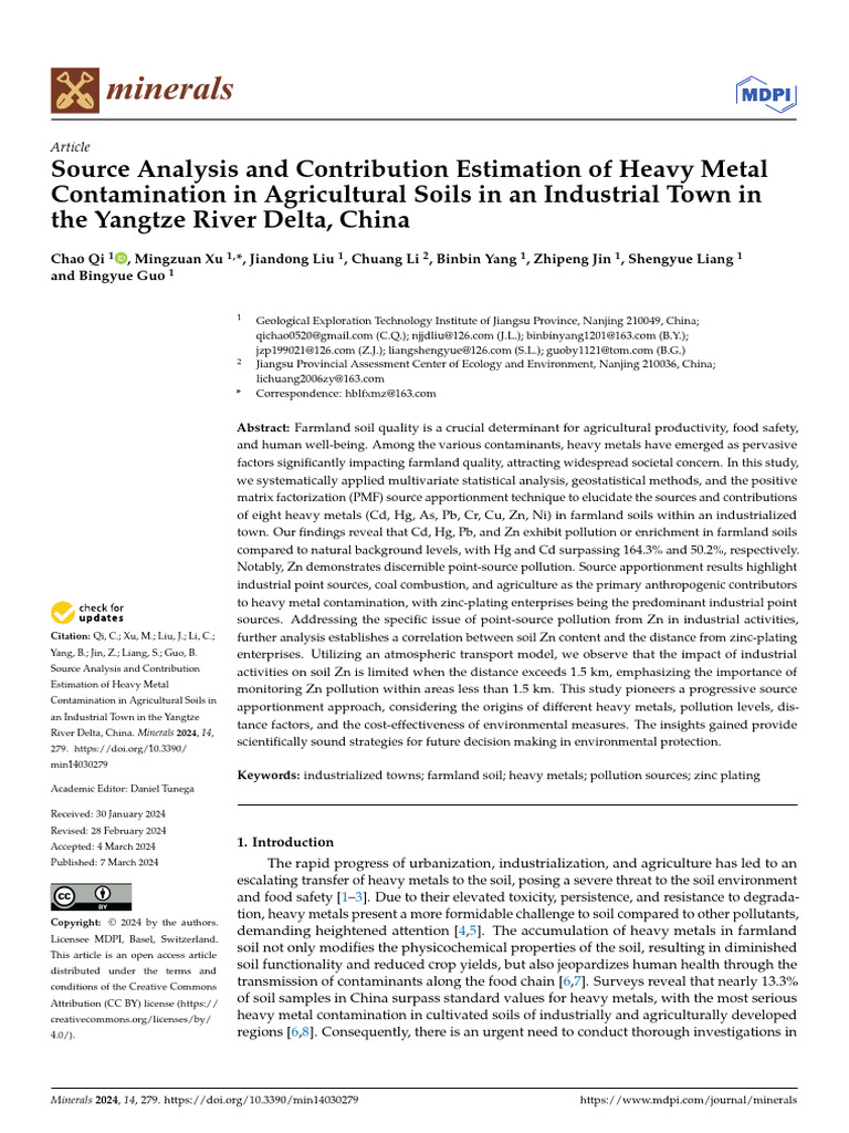 Source Analysis and Contribution Estimation of Heavy Metal ...