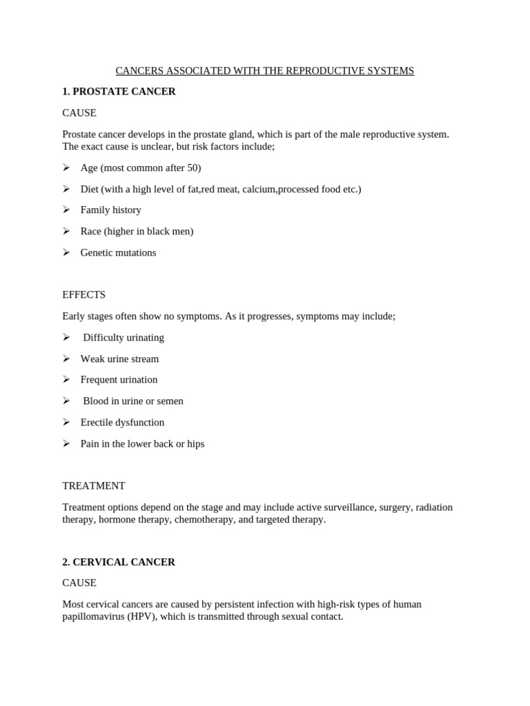 Reproductive System Cancers Overview | PDF | Cancer | Cervical Cancer