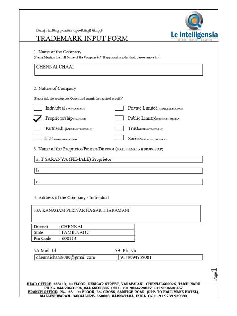 Trademark Registration Application Form | PDF
