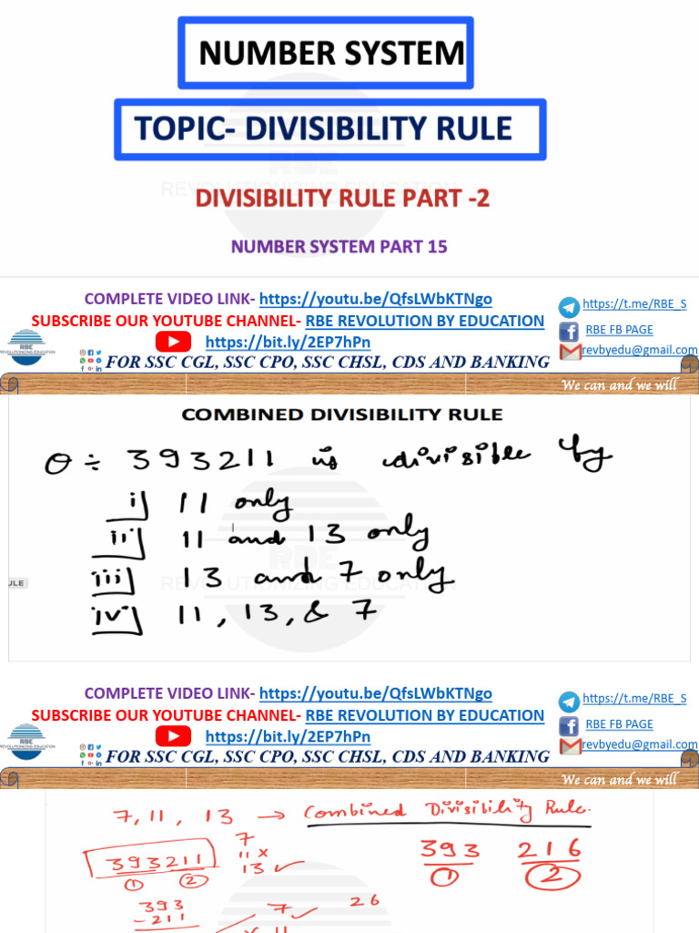 Divisibility Rule Part 2 | PDF | You Tube