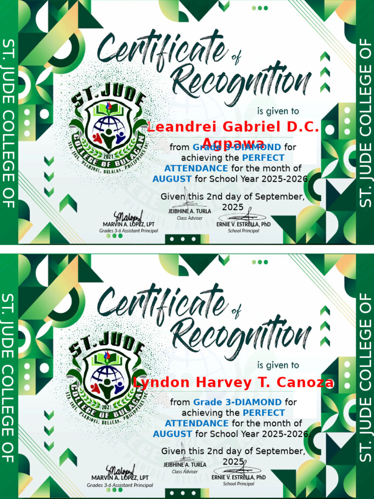 3 Diamond August Perfect Attendance | PDF