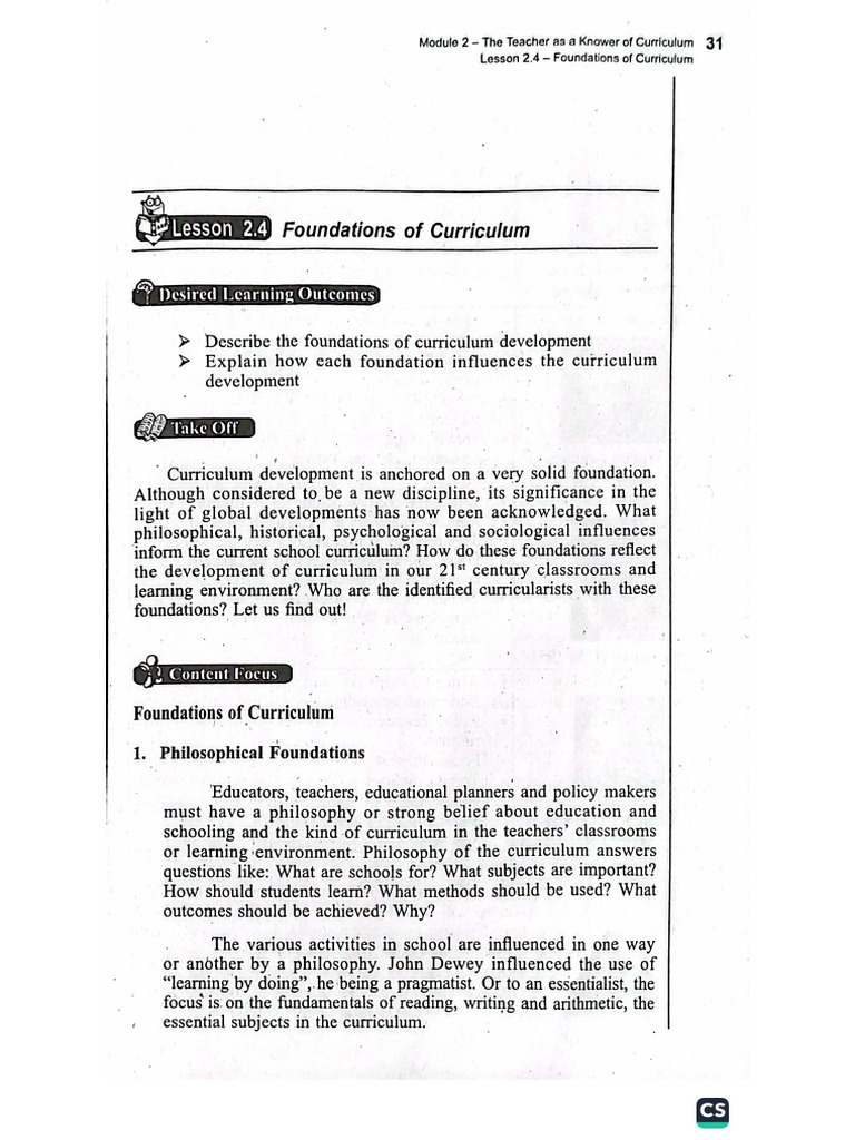 Lesson 2.4 Foundations of Curriculum | PDF