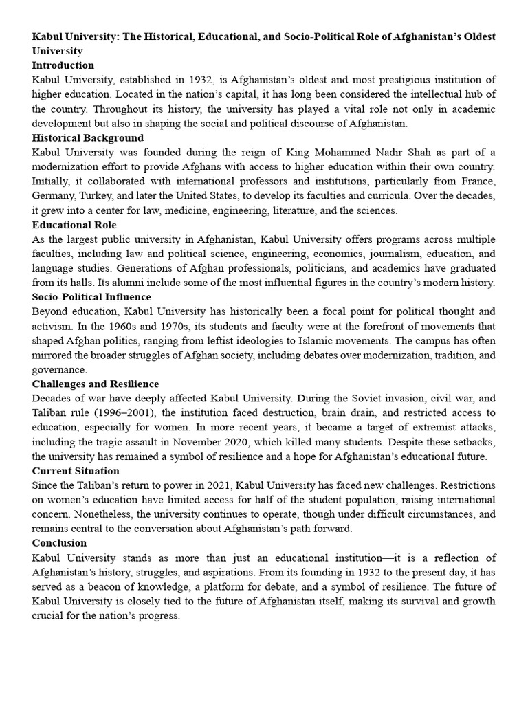 Kabul University | PDF | Afghanistan | Kabul