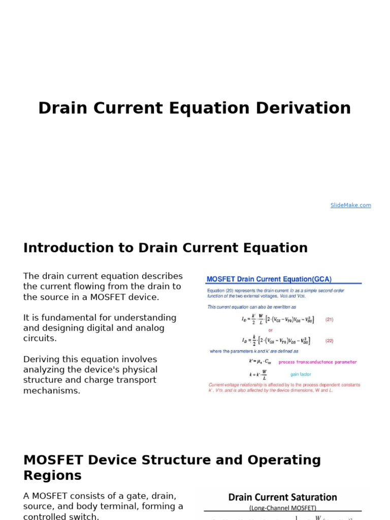 MOSFET Drain Current Equation Derivation | PDF | Field Effect ...
